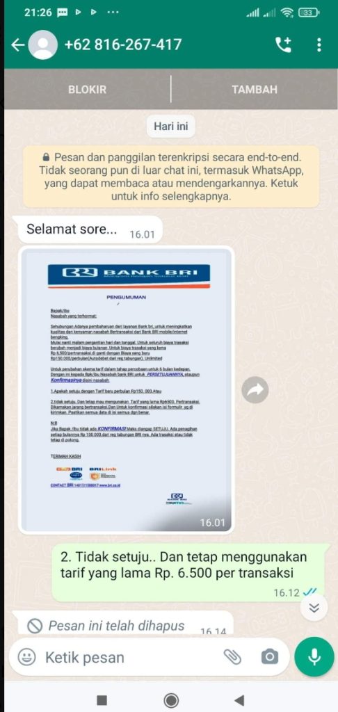 Waspada Penipuan via WhatsApp Mengatasnamakan Bank BRI, Rekening Korban Ini Dibobol hingga 24 ...